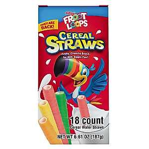 2024 Kellogg's Cereal Straws Froot Loops Edible Breakfast Straw Alternatives for Milk, 90's Childhood Nostalgic Treat for Drinking and Eating, Cereals for Kids, Pack of 2, 36 Straws