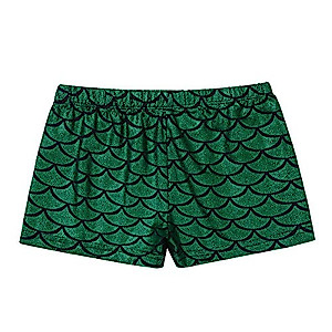 iiniim Girls' Mermaid Fish Scale Gymnastics Dance Cheer Booty Shorts Hot Pants Shiny Biketards Bottoms Green 3-4