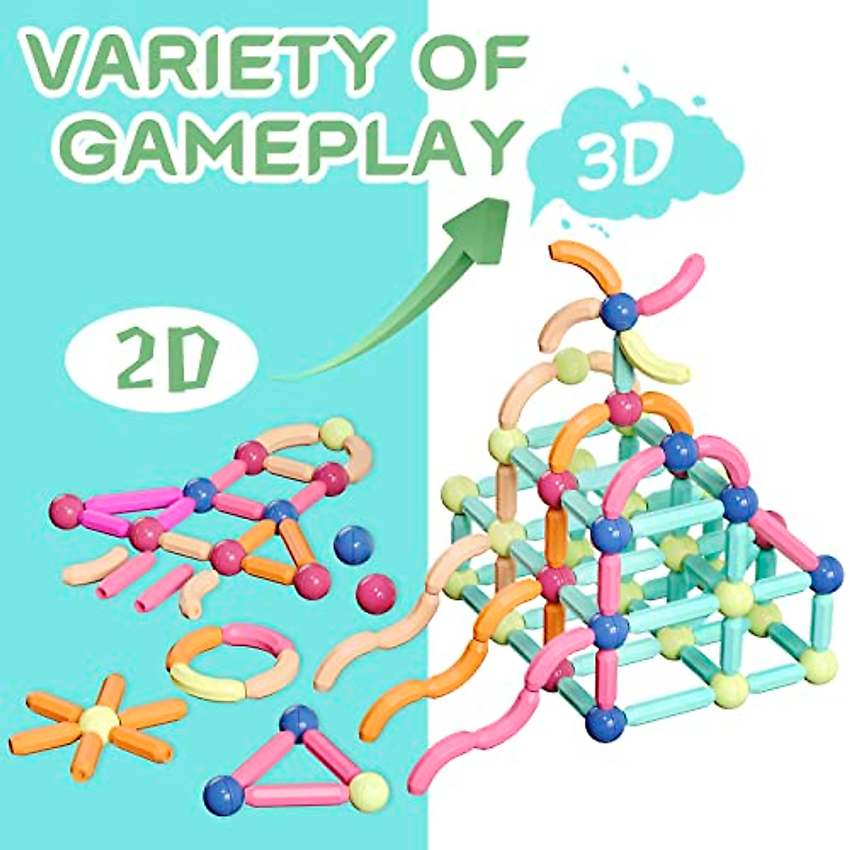 Boys Girls Toys Age 4-5,Little Boy Girl Toys Magnetic Blocks Sticks Tiles Construction Building, Learning Education Stem Preschool Toddler Kids Toys for 3+ Year Old, Montessori Toys for Toddlers Gifts