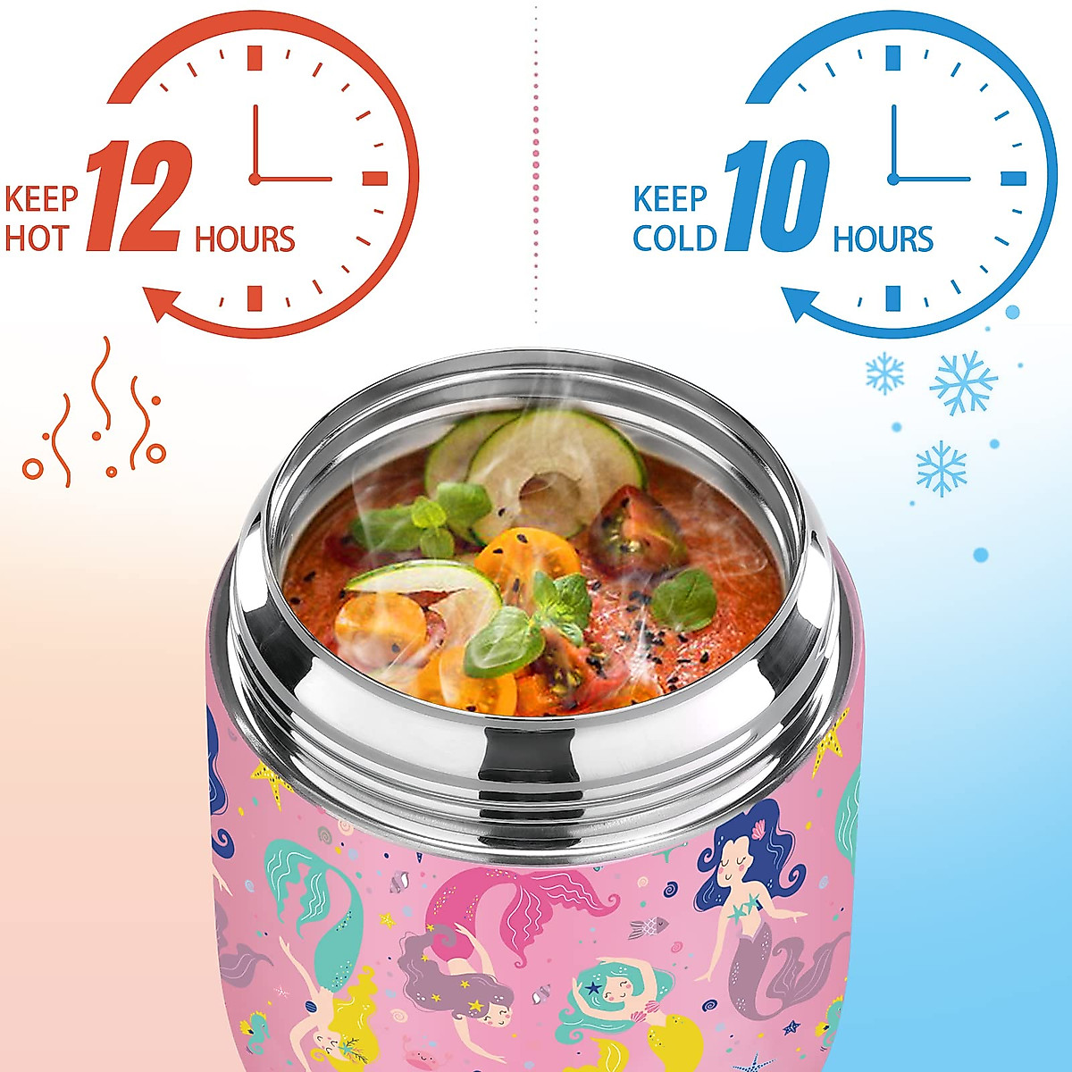 Healthlif 17oz Thermo for Hot Food, Vacuum Soup Thermo Small Kids Hot Food Container with Spoon, Stainless Steel Lunch Box Insulated Food Jar Leak Proof Soup Thermo for Adult Kids（Pink）