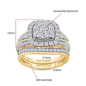 SAVEARTH DIAMONDS 1 1/4 CTTW Round Cut Lab Created Moissanite Diamond Double Halo Bridal Set Wedding Ring In 10K Solid Yellow Gold (VVS1 Clarity, 1.25 Cttw)-8