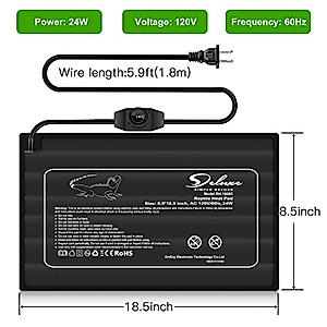 Simple Deluxe 8.5 X 18.5 Inch 24W Reptile Heat Mat Temperature Adjustable Under Tank Heater Terrarium Warmer Heating Pad for Amphibians and Reptiles Pet, Black