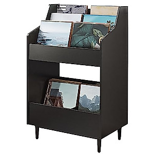 Crosley Furniture Liam Vinyl Record Storage Stand, Tiered Storage Shelves for Records, Black