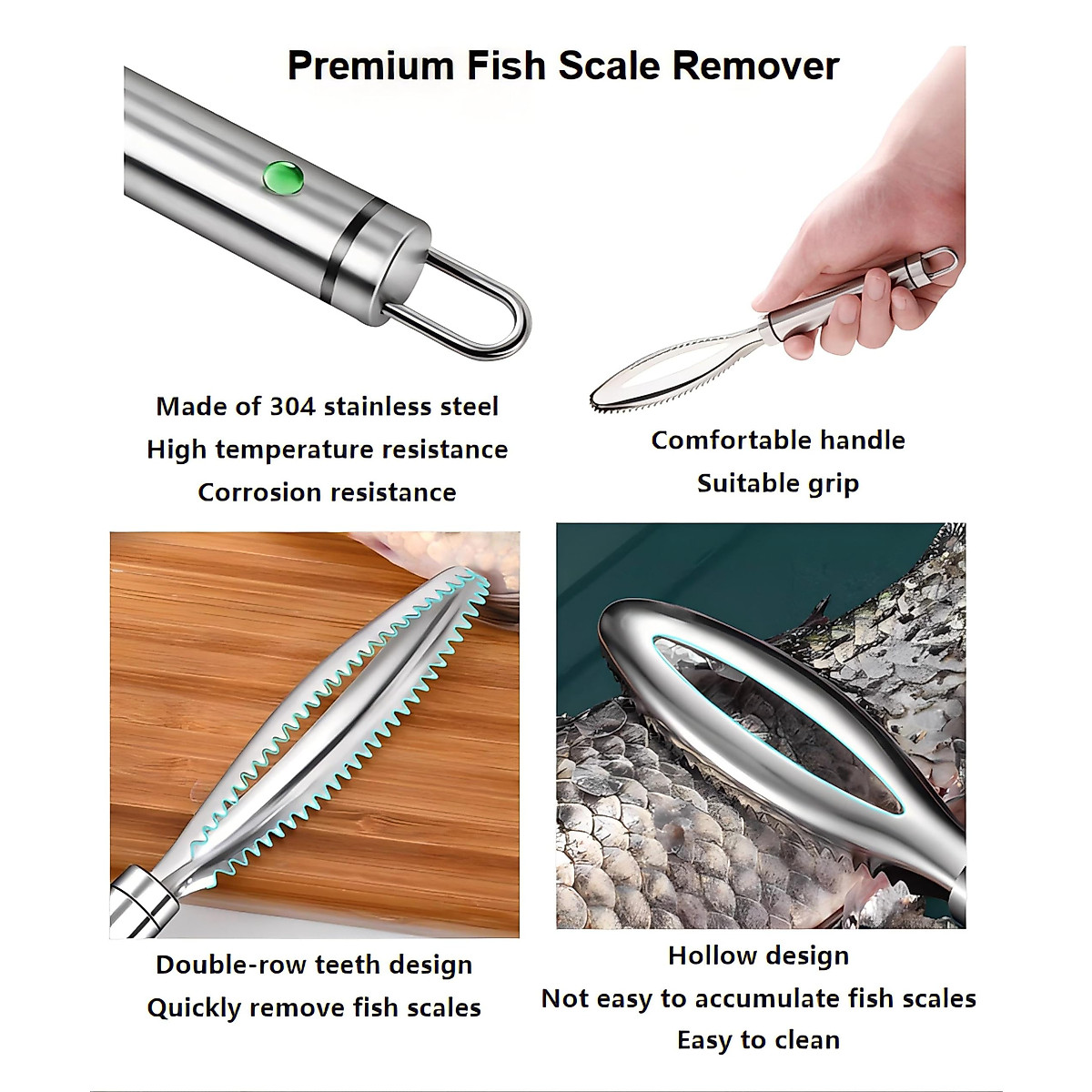 Fish Scale Remover,304 Stainless Steel Fish Scaler Easy Use Fish Descaler Tool,Fish Scaler Remover Lung Remover for Family Kitchen,Easy to Clean Kitchen Tool(9.65 * 1.26in)-SATONBEYI