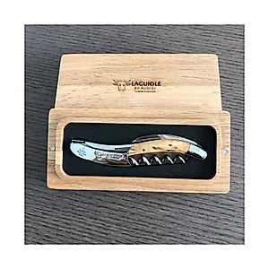 Laguiole En Aubrac Sommelier Waiter's Corkscrew, Birch Wood Handle, Wine Opener With Foil Cutter & Bottle Opener, Polished Bolster