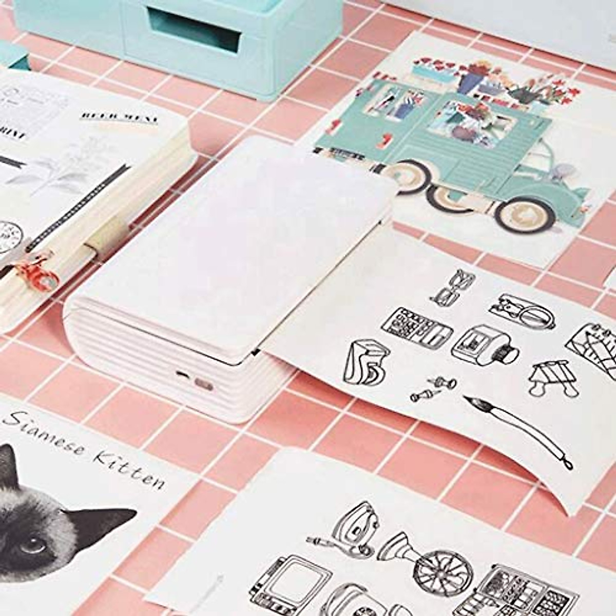 XWWDP Mini Photo Printer, Wireless Thermal Printer, Mobile Printer, Pocket Printer, Received Printer with USB Cable