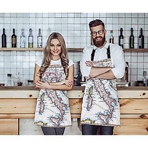 WONDERTIFY Original Antique Italy Map Apron,Geographer Historic Mediterranean Venice Vaugondy Bib Apron with Adjustable Neck for Men Women,Suitable for Kitchen Cooking Chef Grill Bistro Baking Apron
