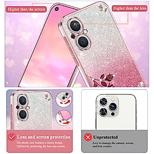 Yarxiawin for Oneplus Nord N20 5g Case Clear Glitter Glossy, Aesthetic Oneplus Nord N20 5g Phone Case Silicone Soft Flower Shockproof Oppo Reno 8 Lite 5g Cover Purple Slim (Pink)