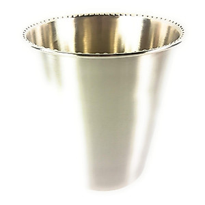 3SCompany Saxony 5 qt Round Metal Trash Can, Waste Basket Garbage Can for Bathroom, Bedroom, Home Office, College Dorm, Kitchen, 6" x 9" x 9", Brushed Stainless Steel Beaded Accent