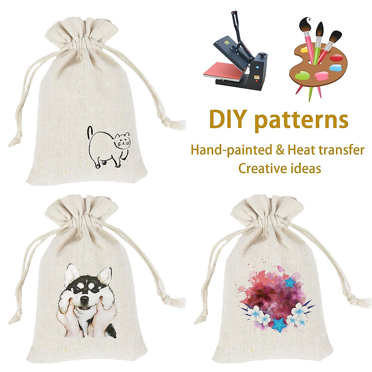 GWZiehory 60 Pieces Cotton Drawstring Bags, Reusable Muslin Bag (4 by 6 inch) for Storage, Teas, Candy, Spices, Soaps, Jewelry, Gifts, Wedding Party Favors and DIY Craft Home Decor