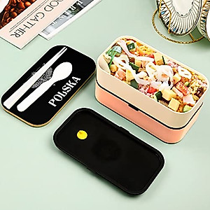 Poland Flag with Polish Eagle Bento Lunch Box Leak-Proof Bento Box Food Containers with 2 Compartments for Offce Work Picnic Yellow-Style