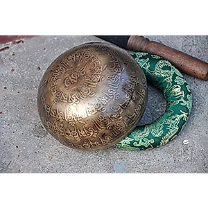 4" Mantra Carved Buddha Tibetan Singing Bowl, Hand Hammered Nepal Yoga Singing Bowls with "Om Tingsha"Cushion & Mallet Striker