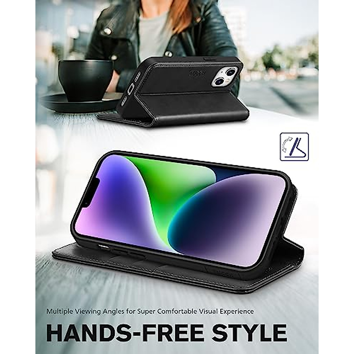 TUCCH Case Wallet for iPhone 14 6.1", [3 Card Holder] Slots Folio PU Leather Cover, [RFID Blocking] Stand Flip Case with [TPU Shockproof Interior Case] Compatible with iPhone 14 2022, Classic Black