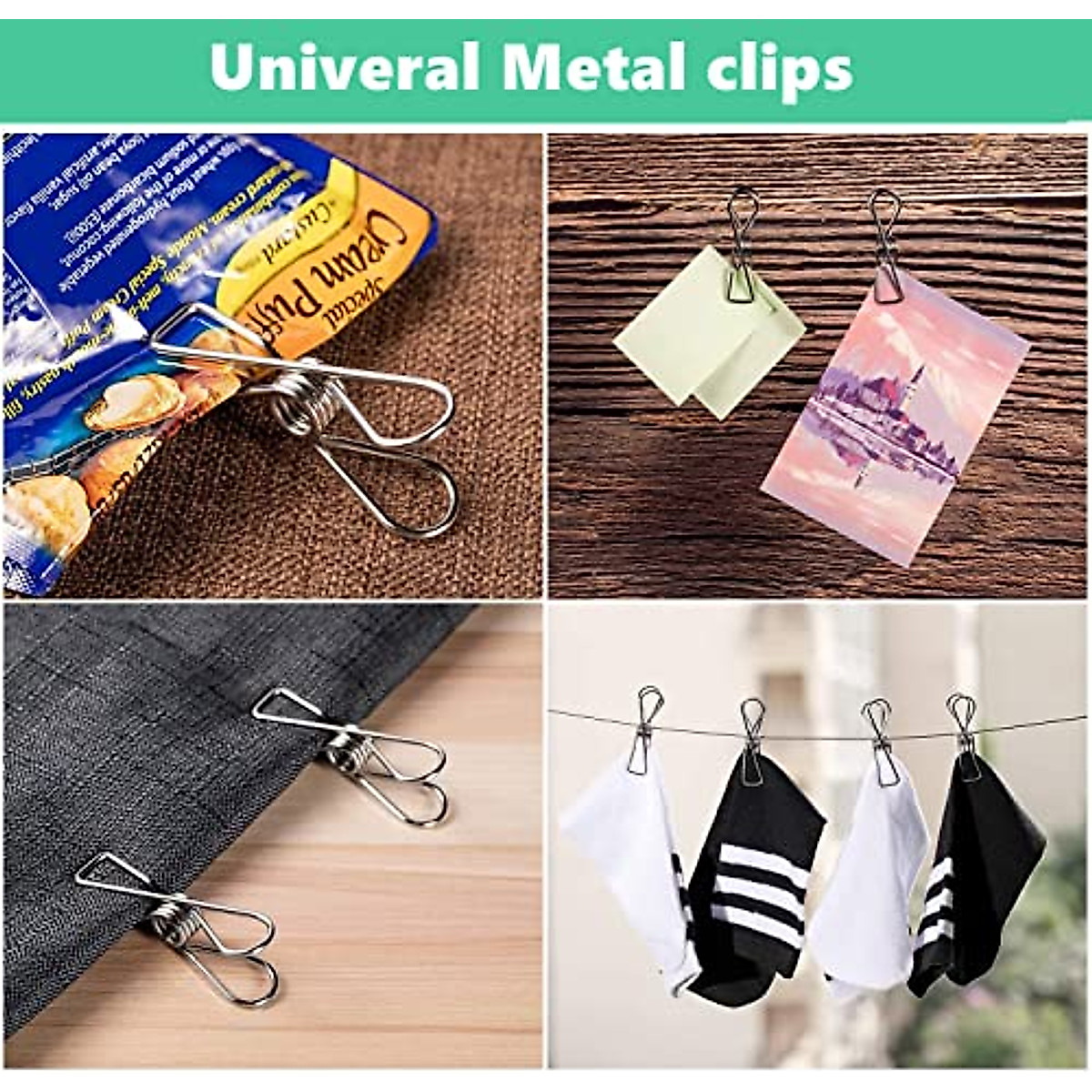 Clothes Pins Metal Clips Heavy Duty: Stainless Steel Clothespins Laundry Clips & Hanging Clips Durable Clamp Clothes Pegs for Outdoor Clothesline Home Kitchen Travel Office Photos Food Bag