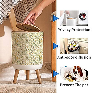 Trash Can with Lid Blooming Meadow Seamless Trendy Color for Fashion Wallpapers and Print Wood Small Garbage Bin Waste Bin for Kitchen Bathroom Bedroom Press Cover Wastebasket 7L/1.8 Gallon