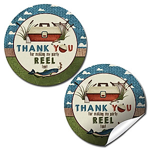 Fishing Thank You Birthday Party Sticker Labels, 40 2" Party Circle Stickers by AmandaCreation, Great for Party Favors, Envelope Seals & Goodie Bags