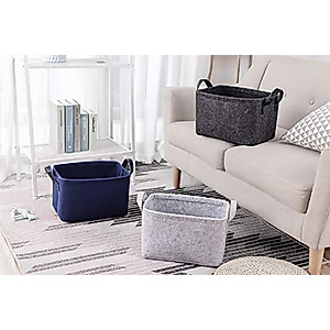 Rhyan Felt Storage Basket/Bin with PU Handles, Collapsible & Convenient Storage Solution for Office, Bedroom, Closet, Toys, Laundry(Light Gray)