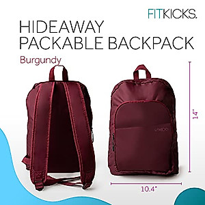 FITKICKS Hideaway Packable Zippered Backpack, Hiking, Camping, Outdoor and Sport Travel Backpack, Day Pack for Women and Men, Burgundy