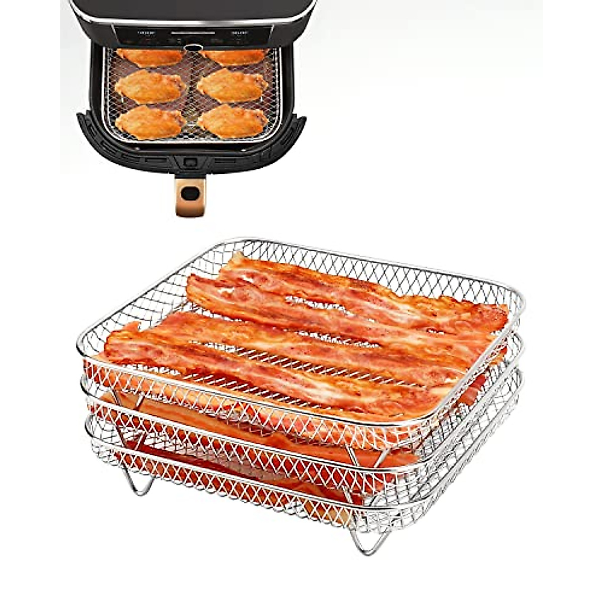 Air Fryer Rack for Instant Vortex COSORI NUWAVE Air Fryer Oven- 304 Stainless Steel Three Stackable Dehydrator Rack Toast Rack Stand Accessories