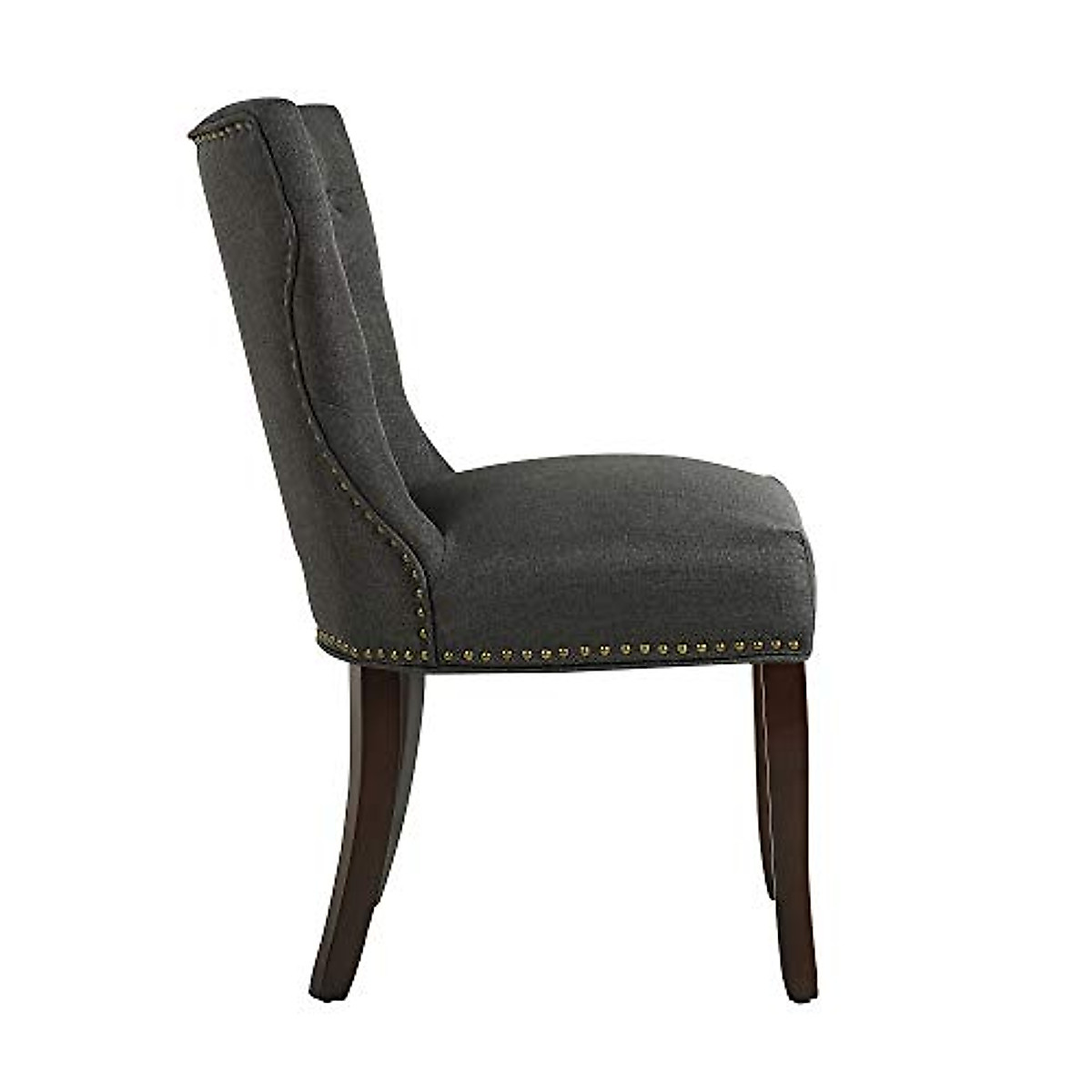 DAGONHIL Fabric Dining Chairs Set of 2, Tufted Dining Room Chairs,Upholstered Solid Wood Accent Chairs with Nail Heads and Buttons for Living Room,Charcoal Gray