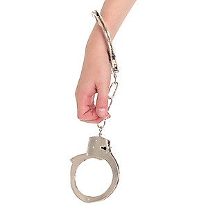 Skeleteen Metal Handcuffs with Keys - Toy Police Costume Prop Accessories Metal Chain Hand Cuffs with Safety Release and Key