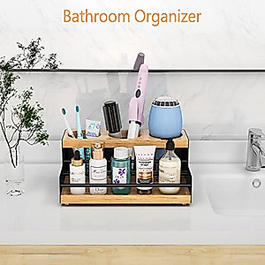 DOKU Wood and Metal Hair Dryer Holder, Countertop Hair Tool Organizer for Bathroom, Countertop Blow Dryer Holder Hair Styling Vanity Caddy Storage for Makeup, Accessories, Toiletries