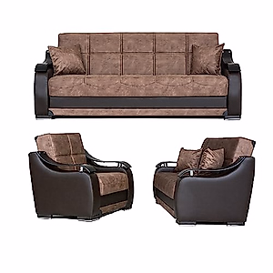 Go Green Woods Zambak Leather and Fabric Sleeper Sofa and Upholstered Accents in Brown Solid Wood Frame for Heavy Use