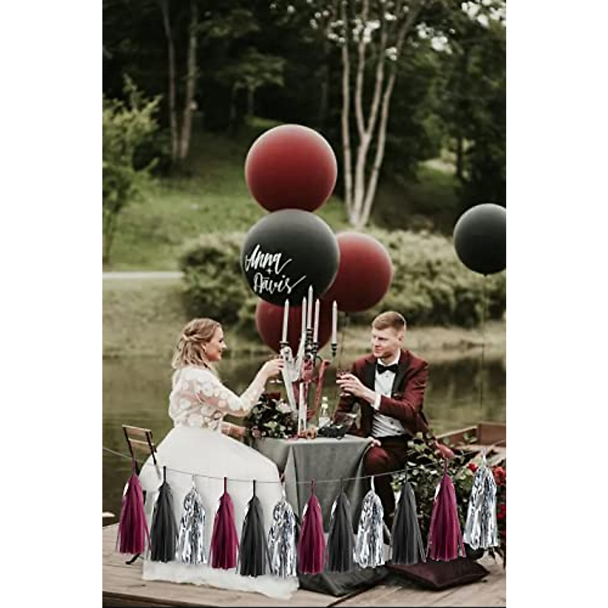 15PCS Burgundy Black Silver Grad Party Decoration Maroon Graduation Tissue Paper Tassel Garland Banner Party Streamer Backdrop Birthday Wedding Bridal Shower Decor