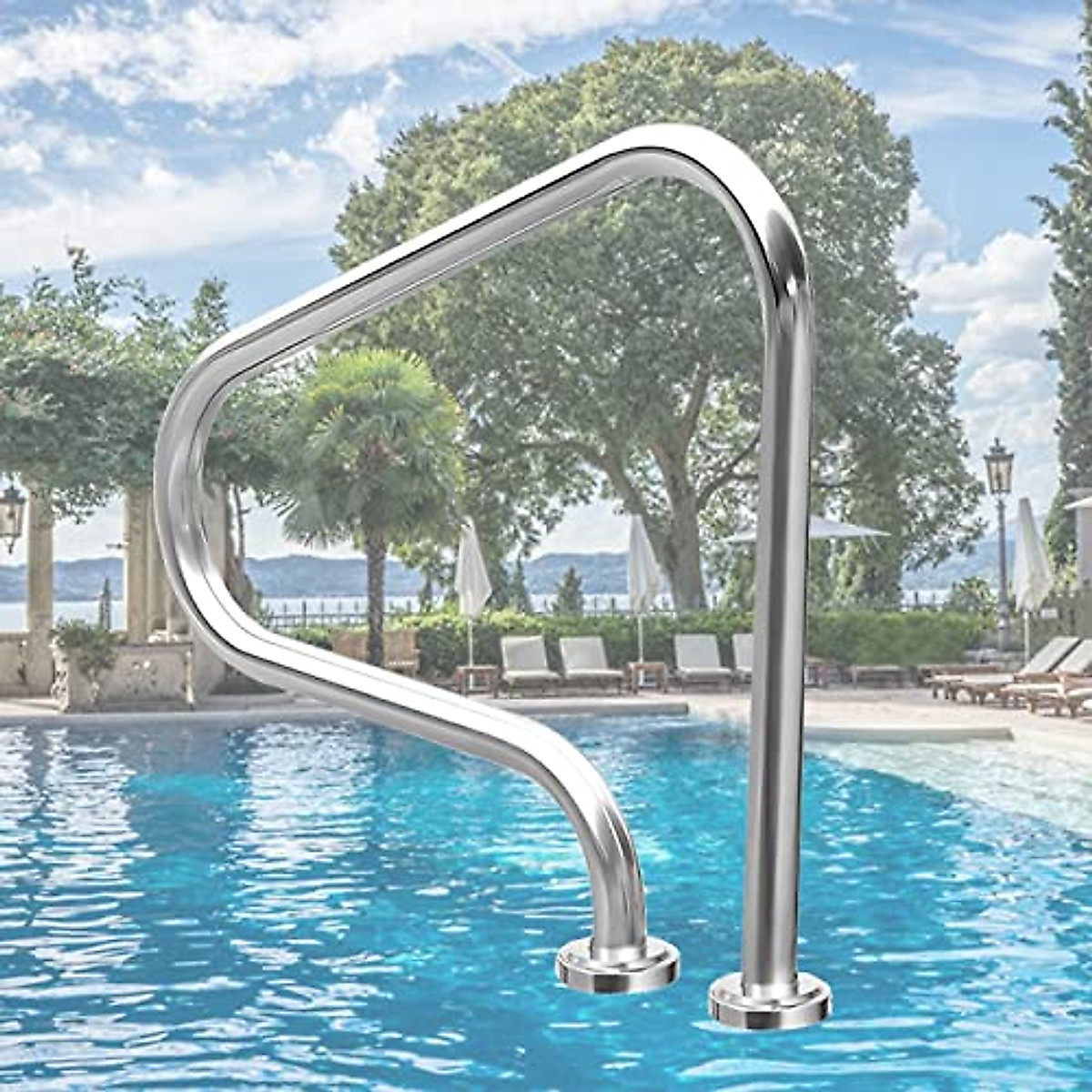 Antourlamm 1PCS Swimming Pool Handrail, Easy-to-Install Handrails, 304 Stainless Steel Hand Grab Rail, for Garden Backyard Pools, with Complete Mounting Accessories