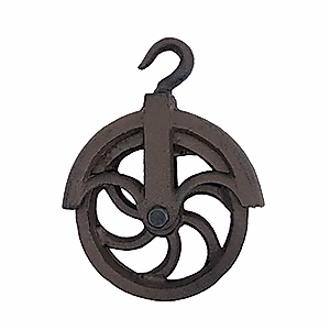 TG,LLC Treasure Gurus Cast Iron Rustic Hanging Cable Pulley Wheel Hook Vintage Metal Farmhouse Country Home Decor