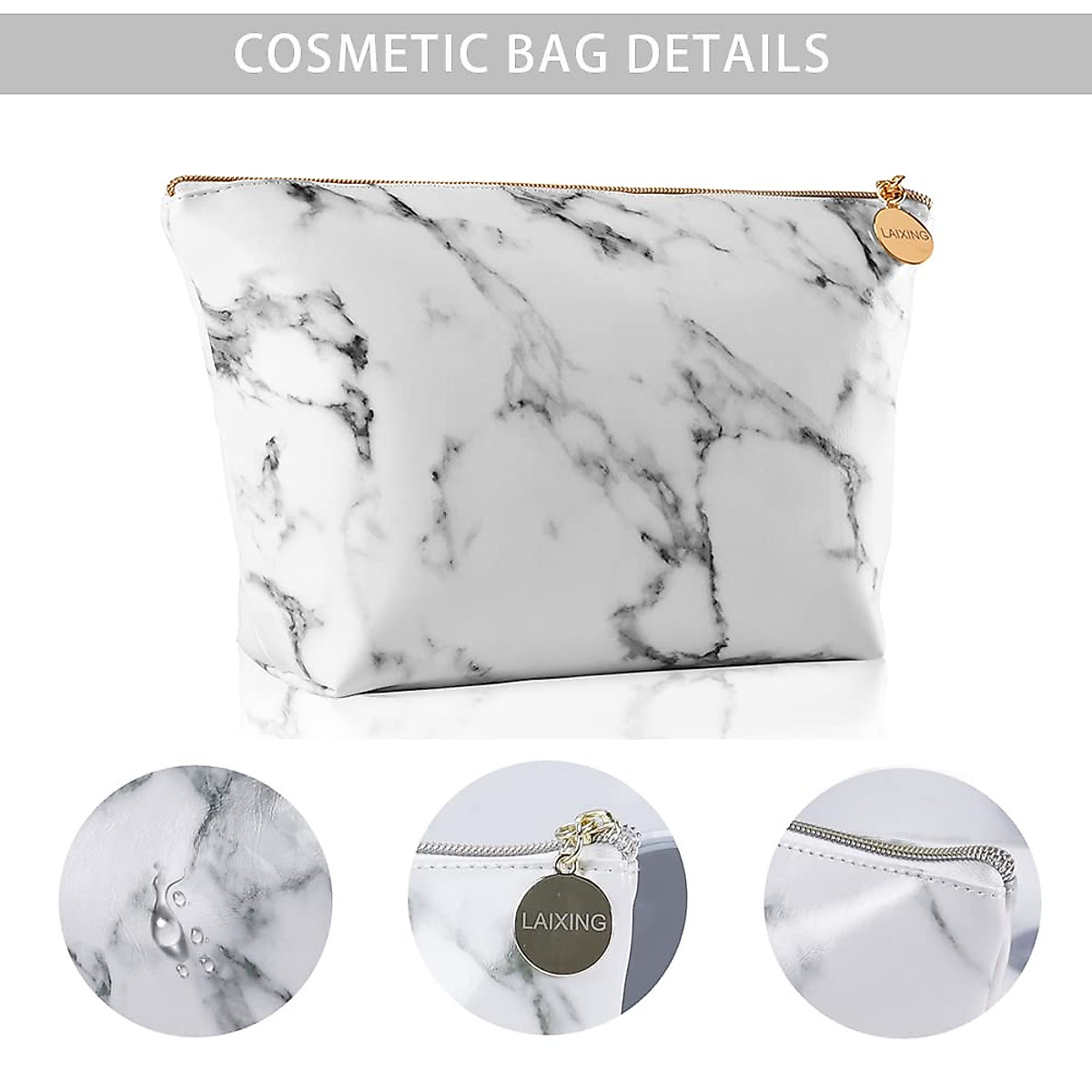 LAIXING Marble Makeup Bag Large Cosmetic Bag Portable Waterproof Organizer Bag Travel Toiletry Pouch for Women Girls
