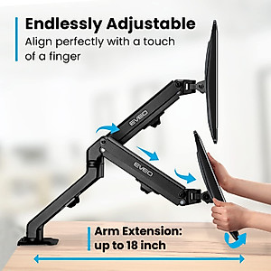 EVEO Premium Dual Monitor Stand 14-27" - Ergonomic Monitor Stands for 2 Monitors, Dual Monitor Mount Desk, Swivel VESA Bracket, Computer Monitor Stand, Dual Monitor Stand for Desk - Easy to Setup