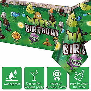 deenor 2Pcs Plants Zombies Tablecloth Disposable Tablecover Birthday Party Supplies and Decorations for Kid Boy Baby Shower Rectangle Tables 70"X42",2 Pack