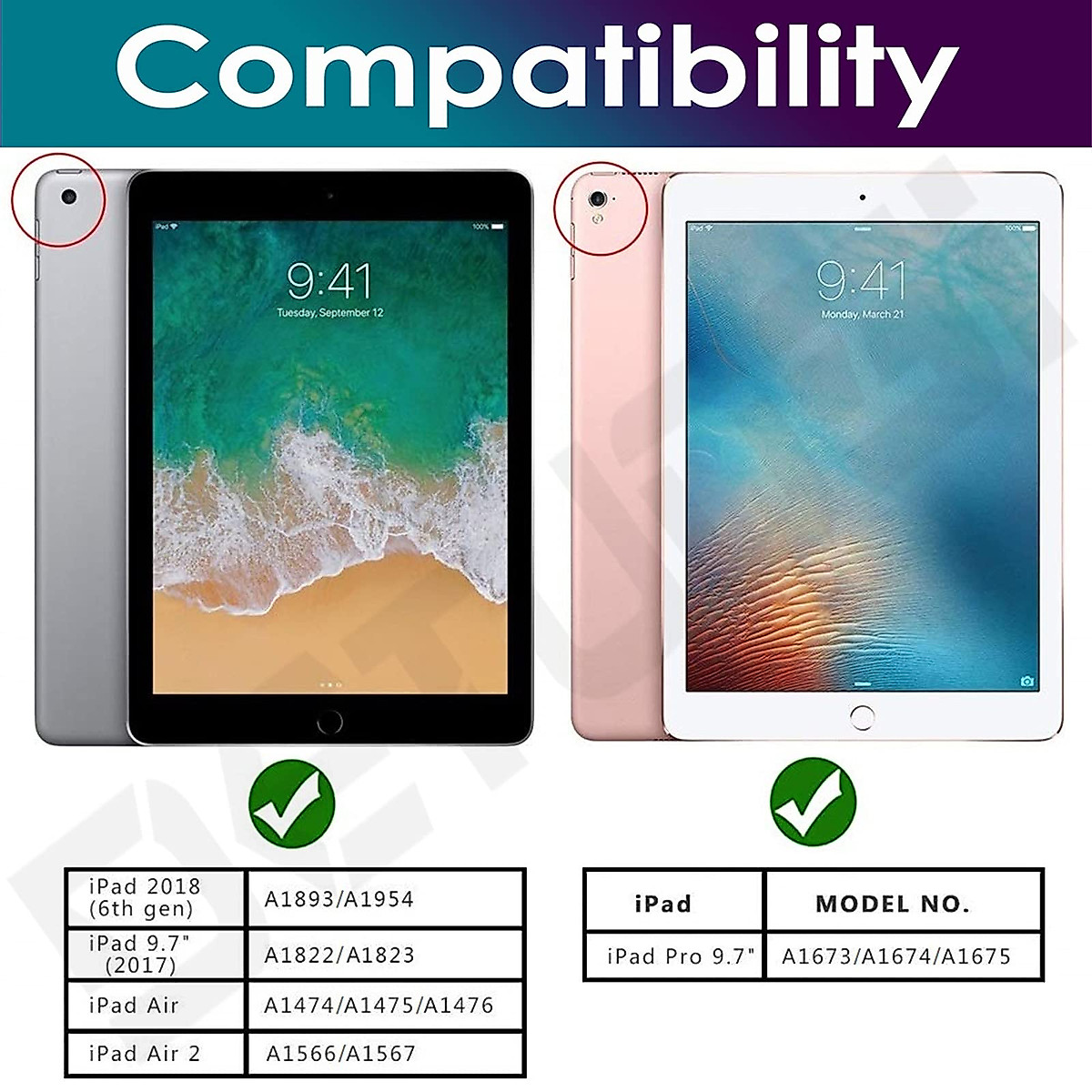 DETUOSI iPad 9.7" Case with Keyboard for iPad Air 2/ Air 1, iPad Pro 9.7, iPad 9.7 inch 2017/2018 (5th/ 6th Gen), Detachable Wireless Keyboard + Multiple Angle Stand PU Leather Cover for iPad 9.7-inch