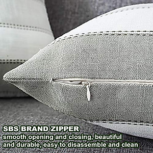 AmHoo Pack of 2 Farmhouse Stripe Check Throw Pillow Covers Set Case Cotton Linen Decorative Pillowcases Cushion Cover for Couch Bench Sofa 20x20Inch Dark Grey Beige