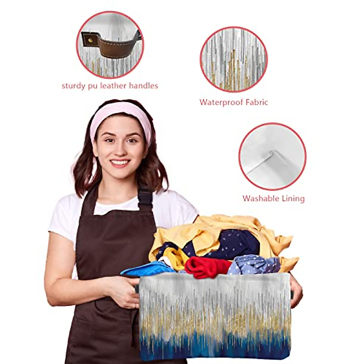 Storage Bins Large Storage Cubes 15x11x9.6 inch Abstract Blue and Golden Pattern Foldable Storage Basket for Shelves for Organizing Closet Shelf Nursery Toy