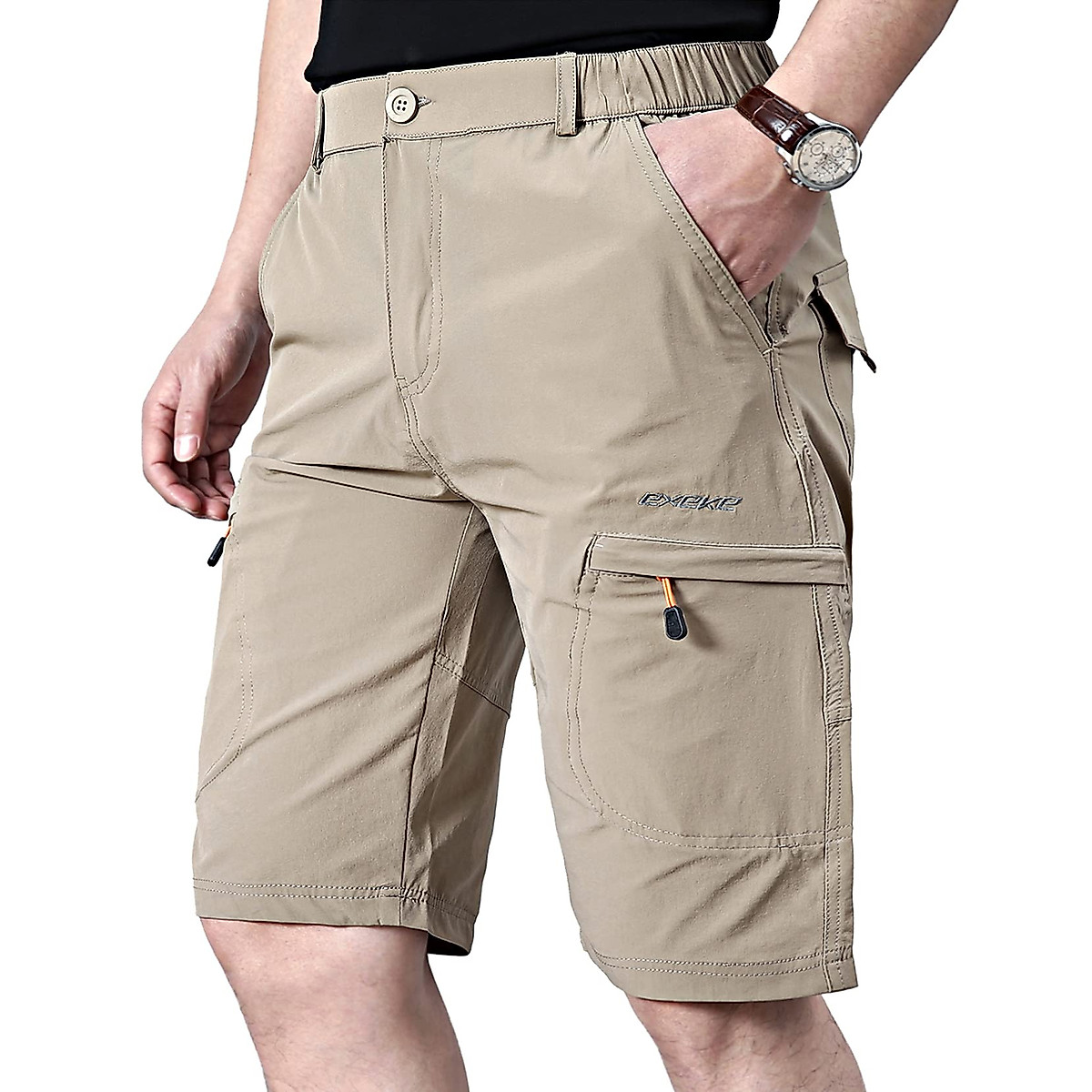 EXEKE Men's Lightweight Hiking Shorts Stretch Quick Dry Cargo Shorts with Multi Pocket 267-1XL/Khaki 32-33