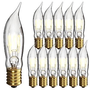 OHLECTRIC CA5 Clear Incandescent Decorative Light Bulb | 7.5W Flame Shaped Dimmable Bulb with E12 Base, 2300K Warm White Color Temprature | 12-Pack