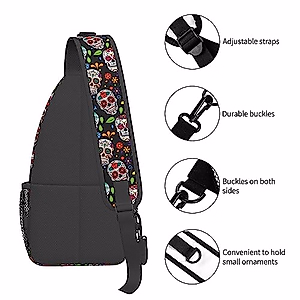qyopvli Sugar Skull Sling Bag Crossbody Backpack Hiking Travel Daypack Chest Bag Lightweight Shoulder Bag For Women Men
