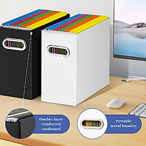 Tunnkit File Organizer, Cardboard File Box for Letter Size Hanging File Folder Storage, Collapsible Hanging File Organizer with Handles for Office/ Home/ School, White, 2 Packs