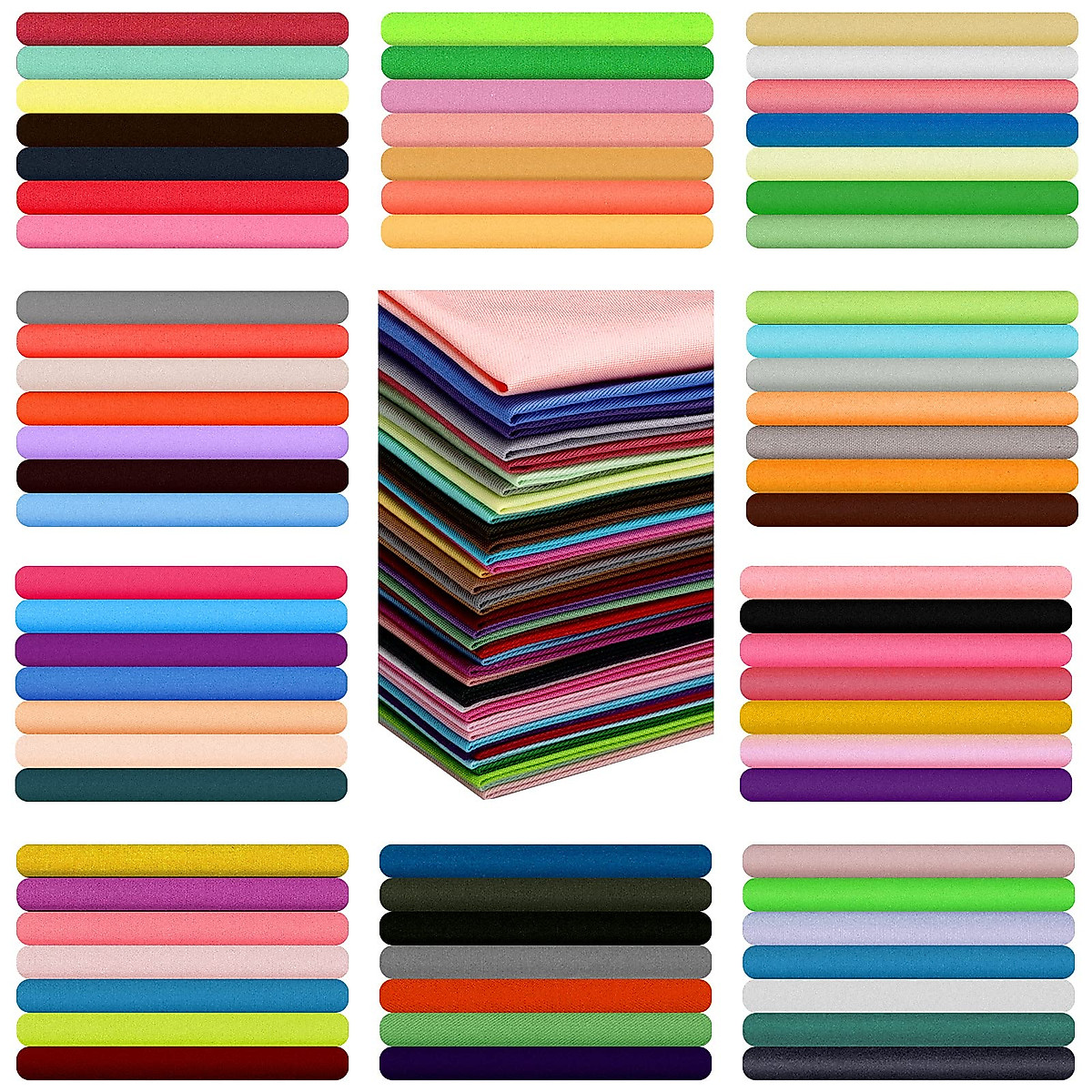 Tudomro 120 Pcs 10 x 10 Inches Solid Cotton Quilting Fabric Squares Quilt Fabric Craft Multi Color Cotton Quilting Fabric Bundles Fabric Scraps Patchwork Precut for DIY Crafts Sewing Clothing