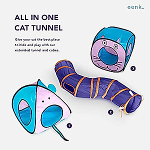 eenk Cat Toy Tunnel and Cubes Bundle - Interactive Crinkle Cat Tunnels for Indoor Cats with Pet Play Cube - Foldable Kitty Tube & Collapsible Pet Cubes for Cats, Puppy and Other Small Pets - Set of 3