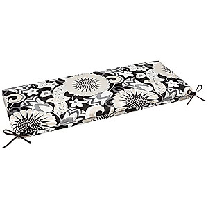 Pillow Perfect Floral Indoor/Outdoor Sofa Setee Bench Swing Cushion with Ties, Weather, and Fade Resistant, 18" x 45", Black/White Sophia, 1 Count