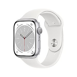 Apple Watch Series 8 [GPS, 45mm] - Silver Aluminum Case with White Sport Band, S/M (Renewed)