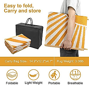 Anidaroel Outdoor Area Rug for Patio Clearance 5X8ft Waterproof, Reversible Plastic Straw Rug Outside Rug, Stain & UV Resistant RV Mat for Camping, Porch, Balcony, Pool Deck, Backyard, Orange