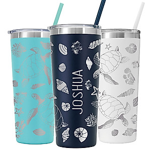 AVITO Personalized Sea Life - 22 oz Tumbler with Lid and Straw - Laser Engraved - Stainless Steel