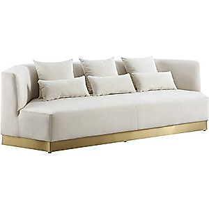 Meridian Furniture Marquis Collection Modern | Contemporary Velvet Upholstered Sofa with Stainless Steel Base in a Rich Gold Finish, 93" W x 38" D x 29" H, Cream