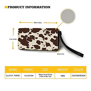 Wanyint Brown Cow Wallets for Women Animal Fur Pattern Zipper Long Purse with Removable Wristlet, RFID Blocking Wallet