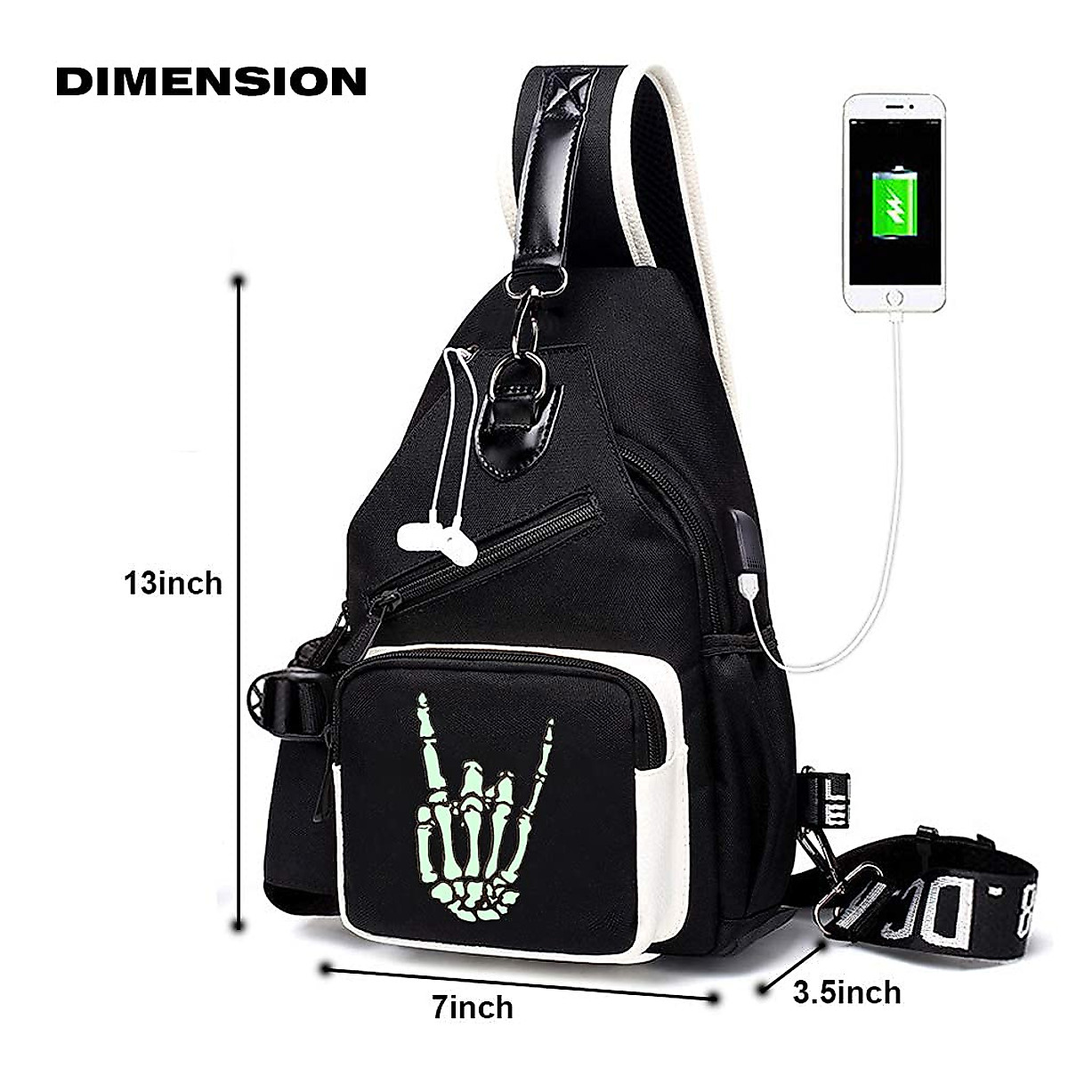 FEWOFJ Sling Bag for Mens Boys with USB Charger Port, Small Chest Pack with Side Pocket, Travel Shoulder Backpack