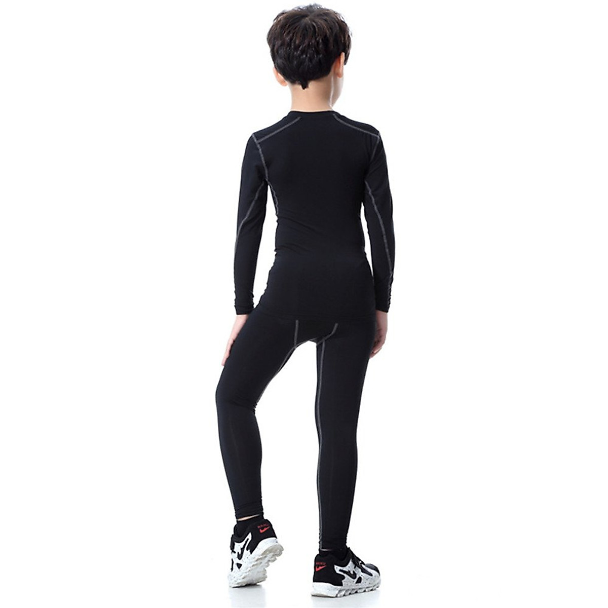 CVVTEE Boys Athletic Base Layer Compression Underwear Set 2pcs Thermal Long John for Kids (Black, 10)